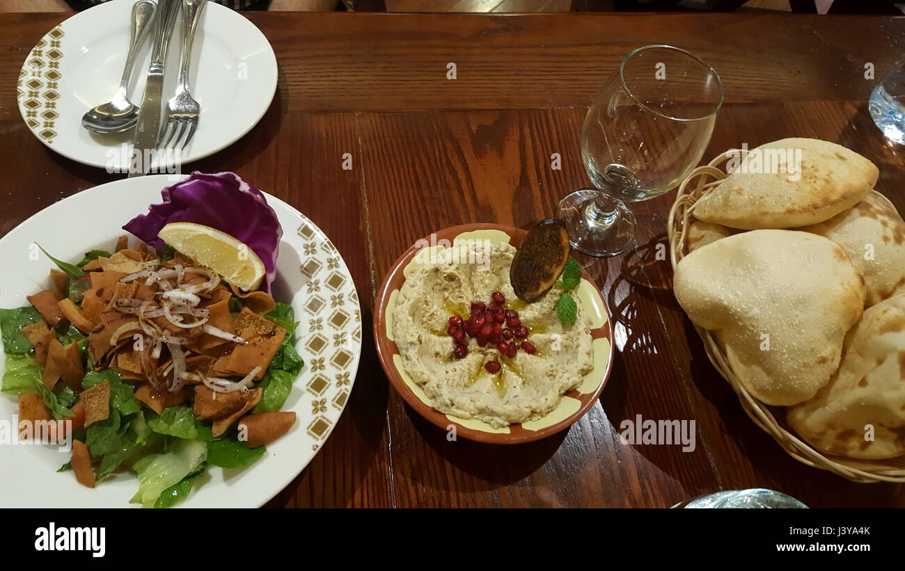 Arabic food in the restaurant , Dubai, United Arab Emirates Stock Photo ...