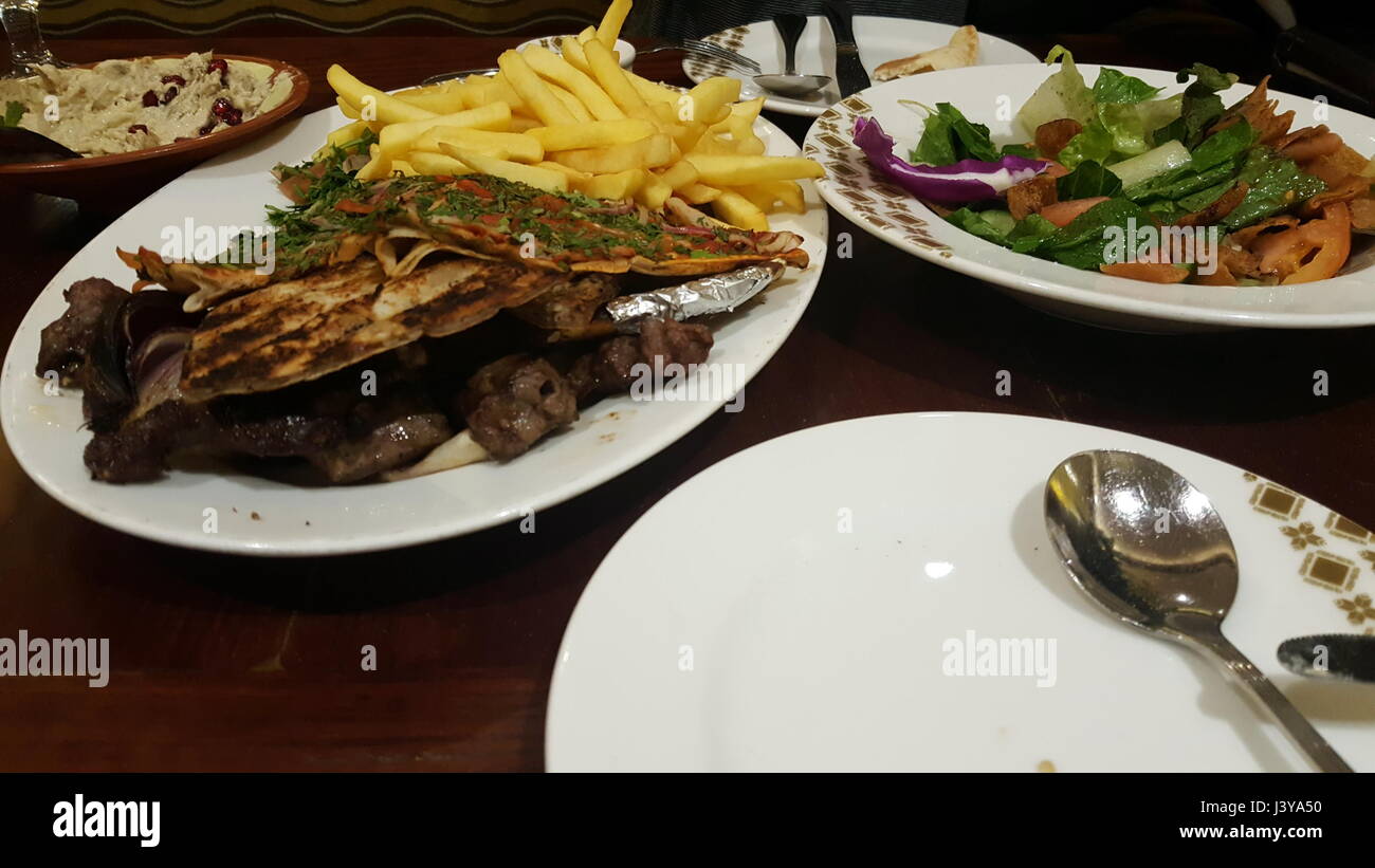 Arabic food in the restaurant , Dubai, United Arab Emirates Stock Photo ...