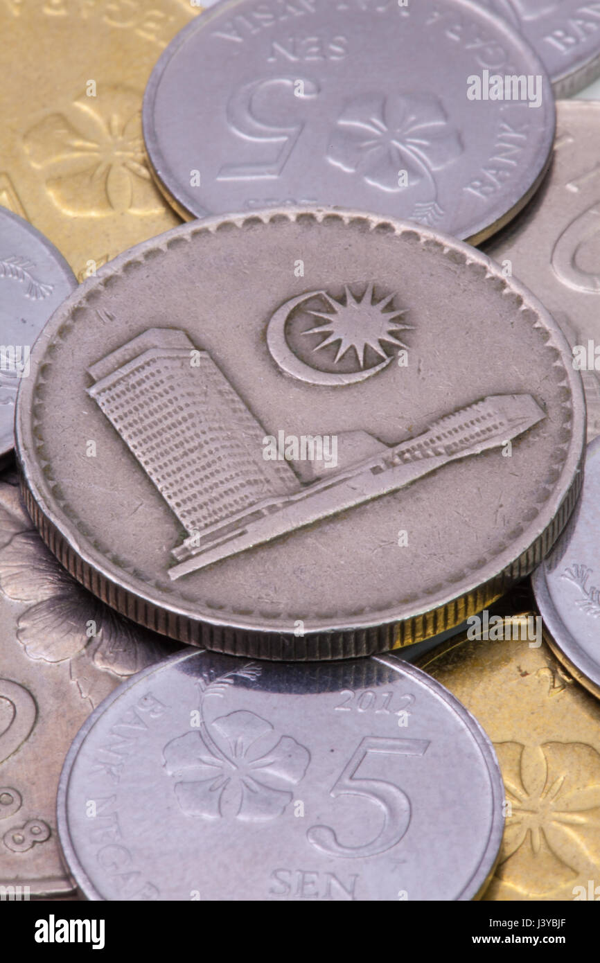 Detail of different Malaysian ringgit coins on the table Stock Photo ...