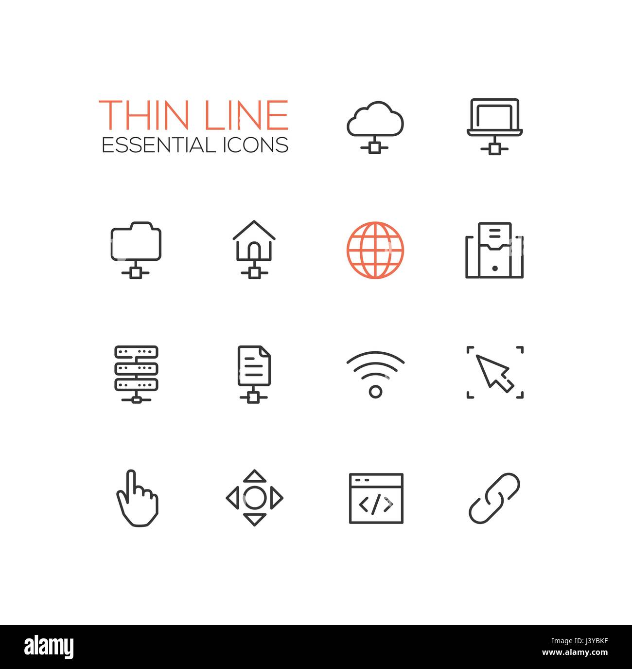 Network Data - modern vector single thin line icons set Stock Vector ...