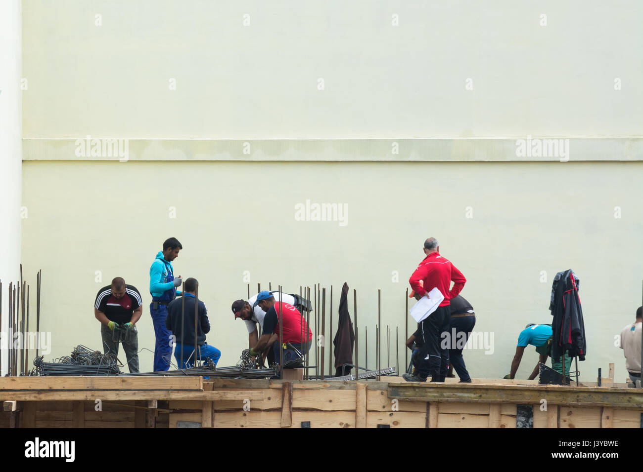 Construction workers are building the new house in Bulgaria Stock Photo ...