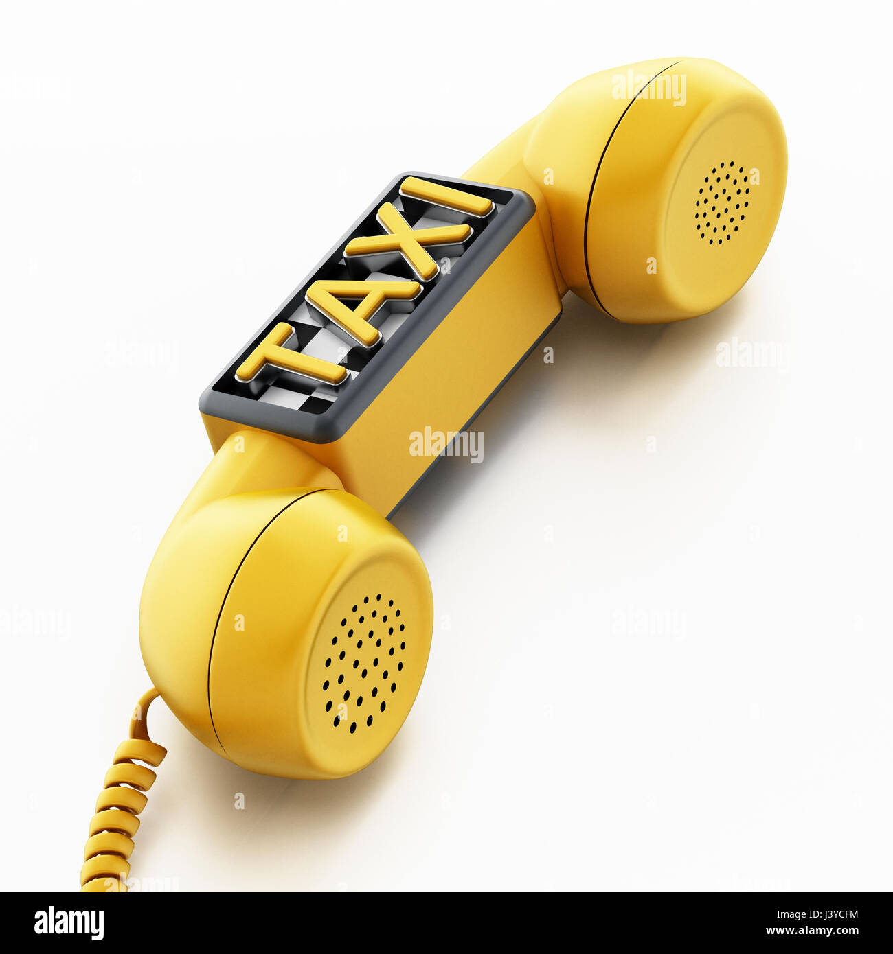 Yellow phone receiver with taxi sign on checkers pattern isolated on ...