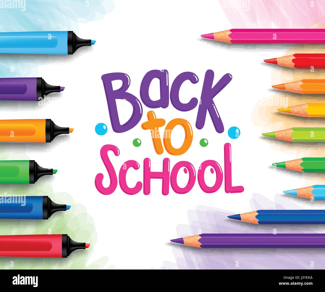 Back to School Title with Sets of Colorful Crayons, Colored Pencils and ...