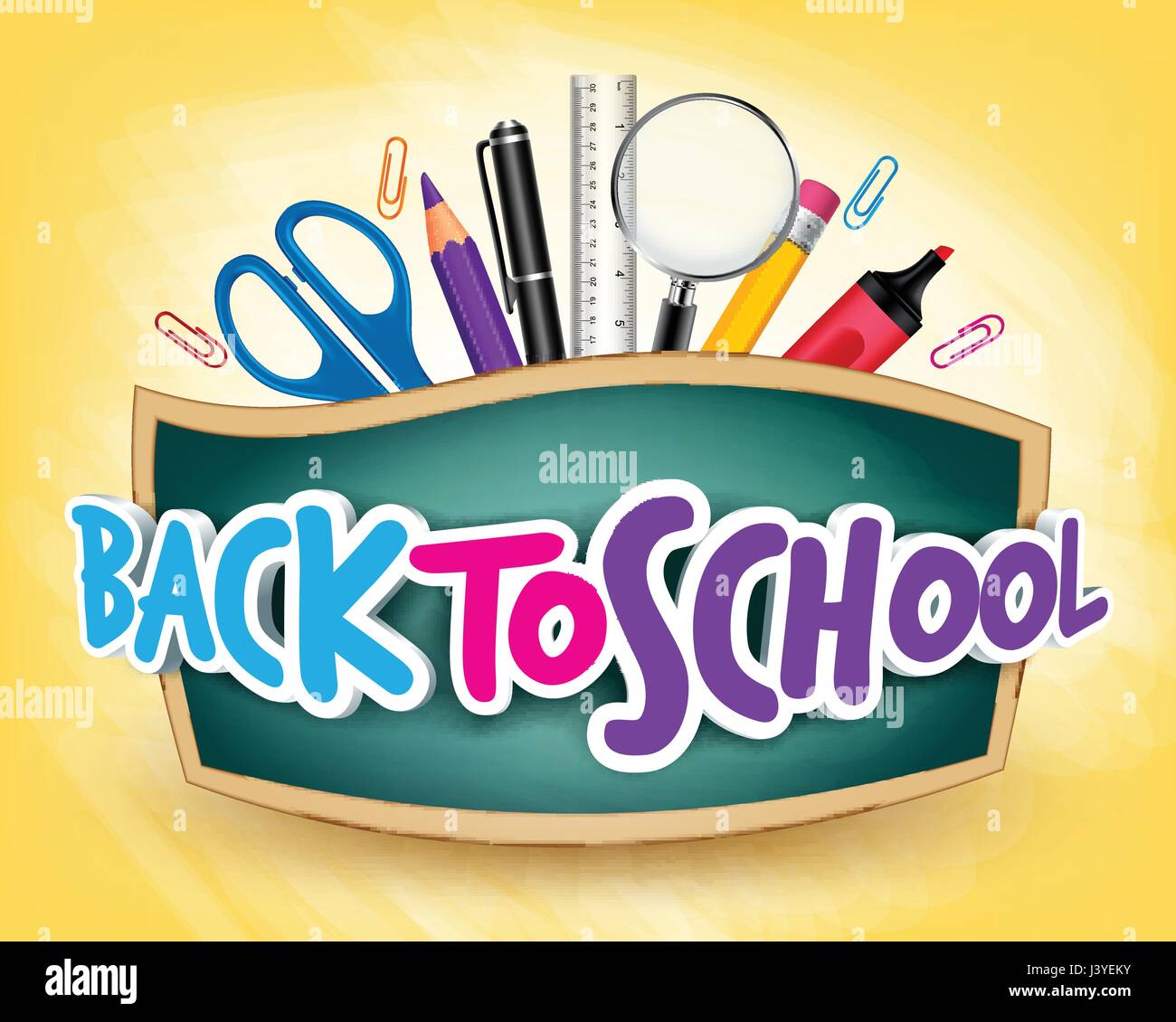 Back to School Vector Title Poster Design in a Blackboard with School ...