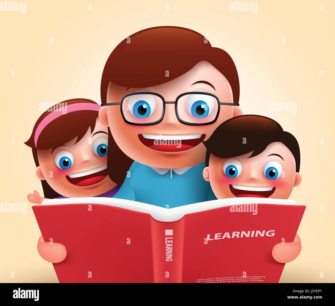 Reading book for story telling by happy smiling teacher and kids ...