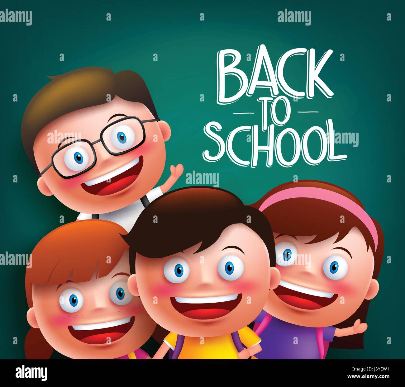 Classmates kids vector characters with smart happy faces for back to ...