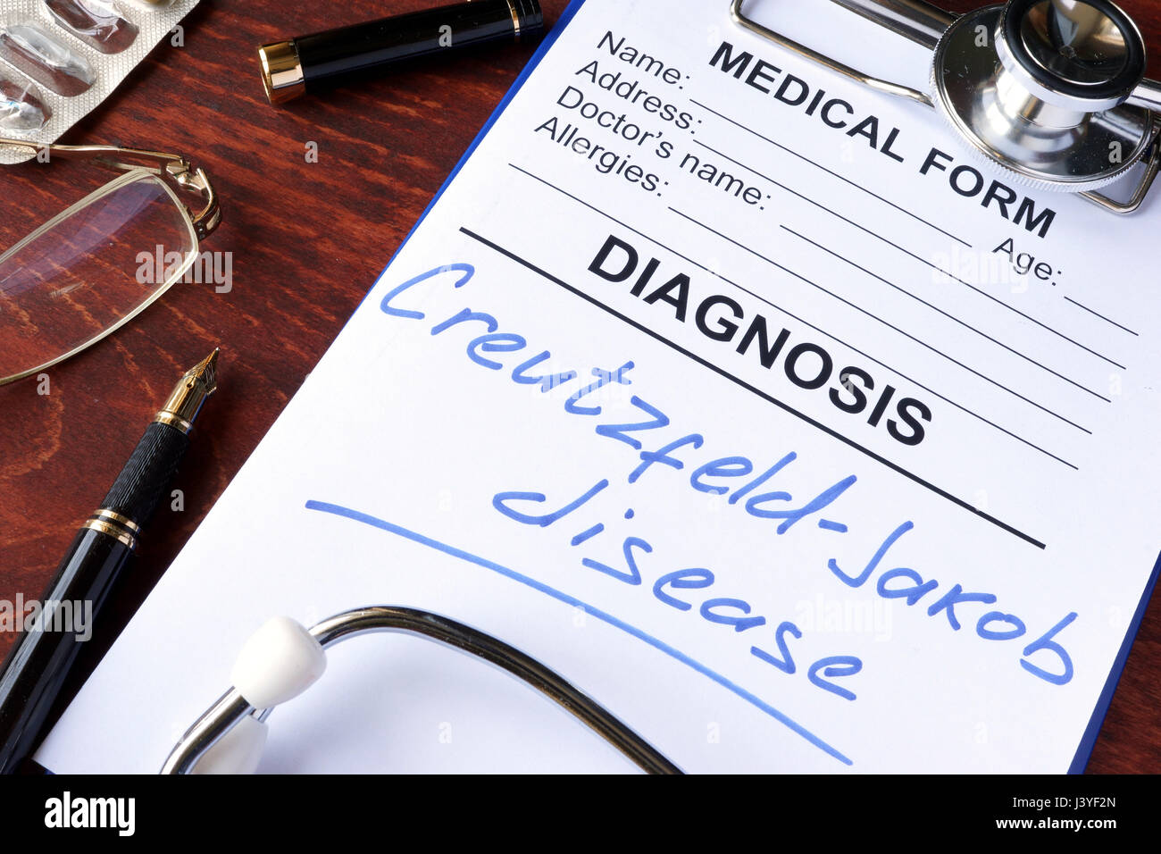 Medical form with diagnosis Creutzfeldt-Jakob disease in a hospital ...