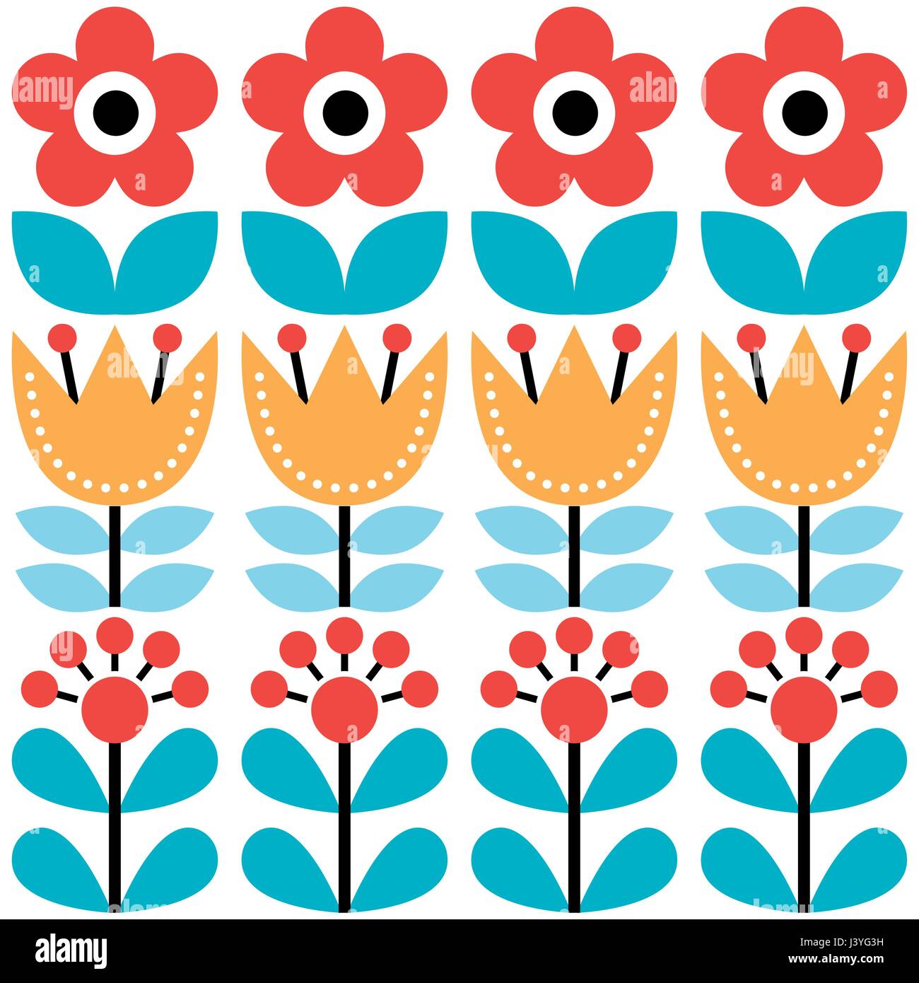 Scandinavian seamless pattern, Swedish folk art design, retro floral ... Scandinavian seamless pattern, Swedish folk art design, retro floral ...