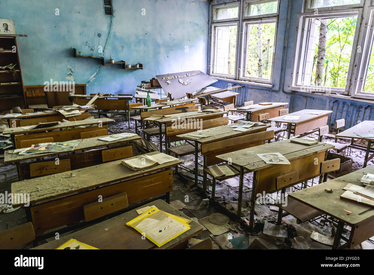 Classroom in High school No 3 in Pripyat ghost city of Chernobyl ...