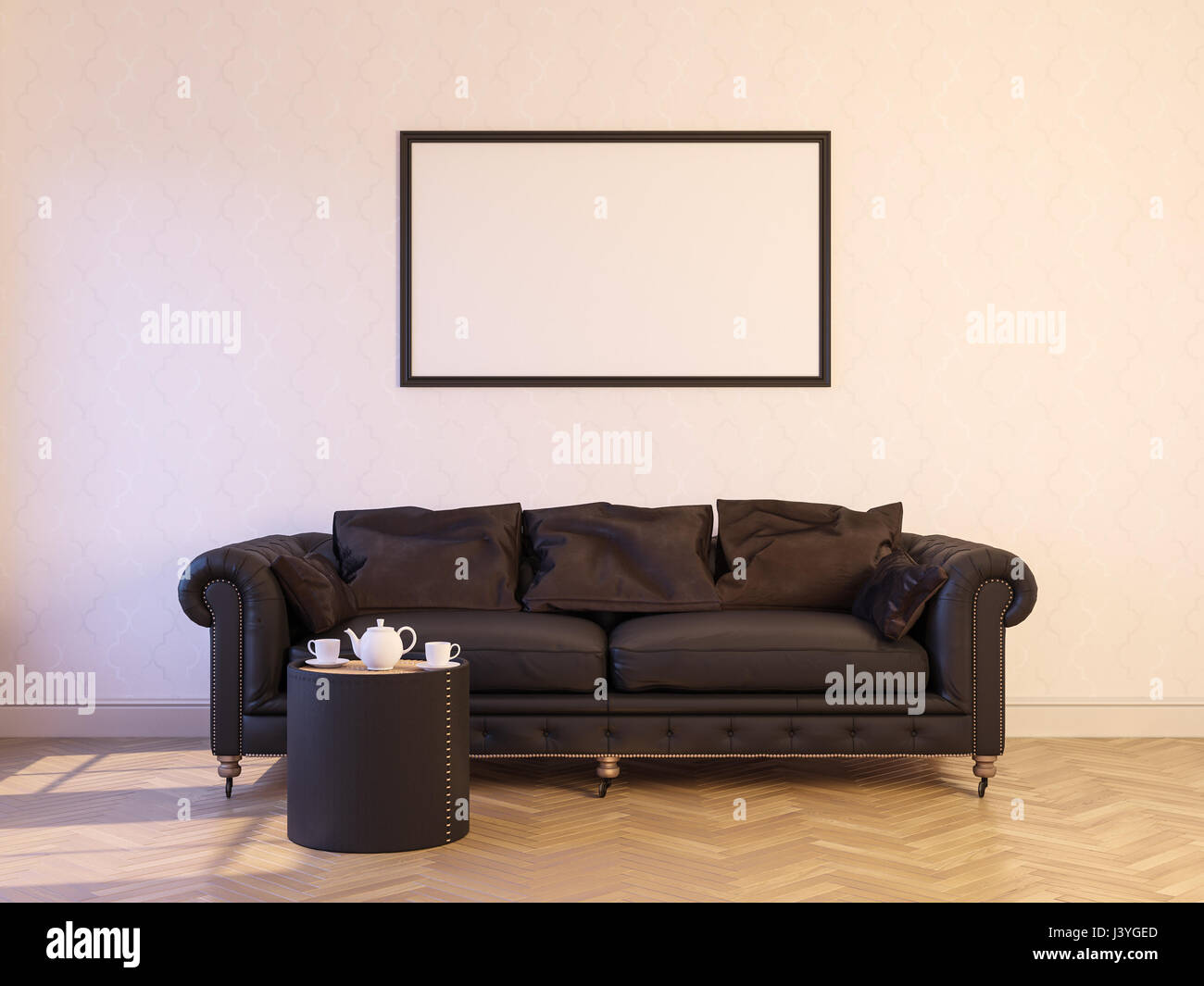 3d illustration of an interior mock up. Interior design in classic ...