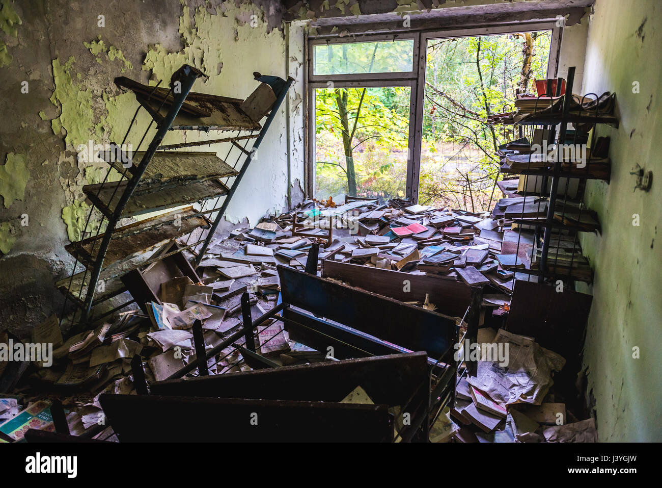 Library of High school No 2 in Pripyat ghost city of Chernobyl Nuclear ...
