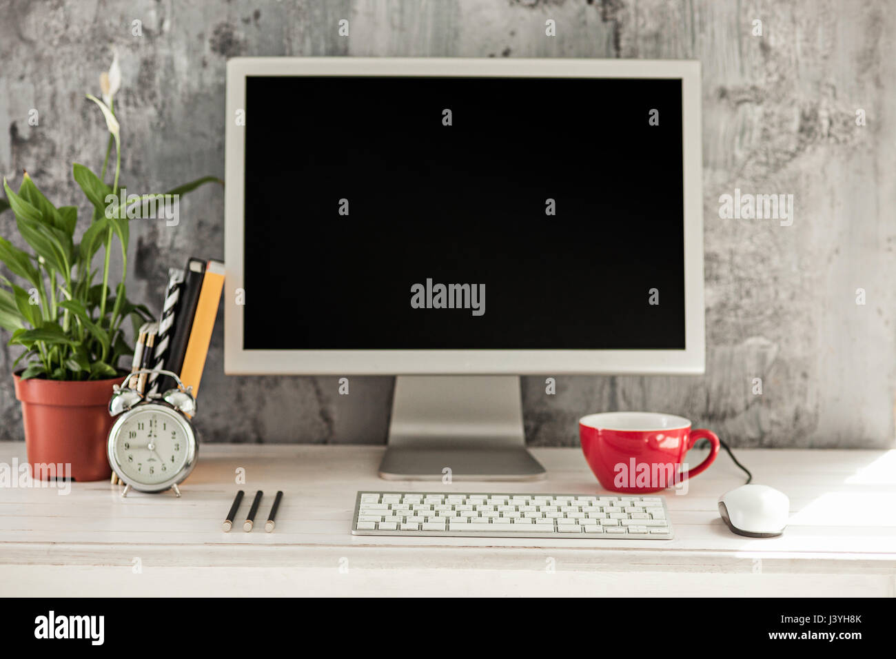 Stylish workspace with computer at home or studio Stock Photo - Alamy