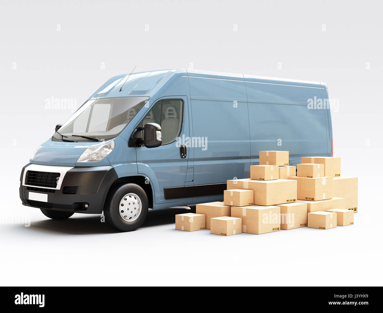 Van with boxes, shipping, priority mail, 3d Stock Photo - Alamy