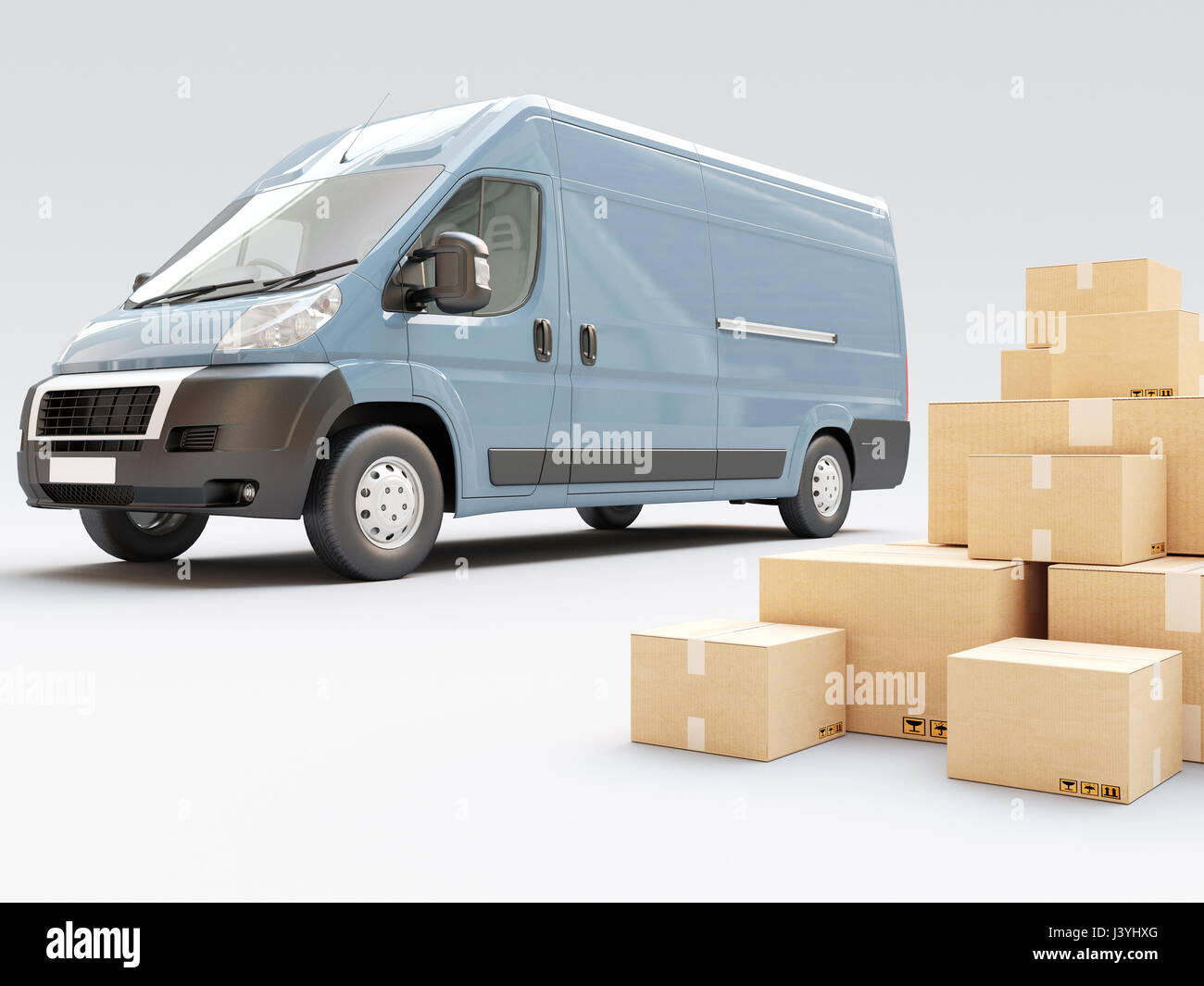 Van with boxes, shipping, priority mail, 3d Stock Photo - Alamy