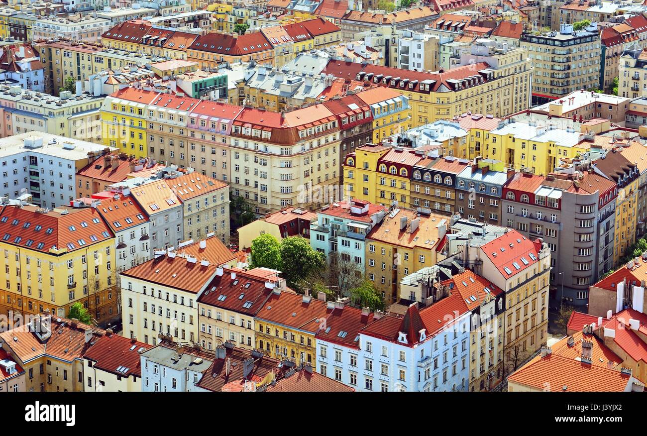 Top view of the red roofs of Prague downtown Stock Photo - Alamy