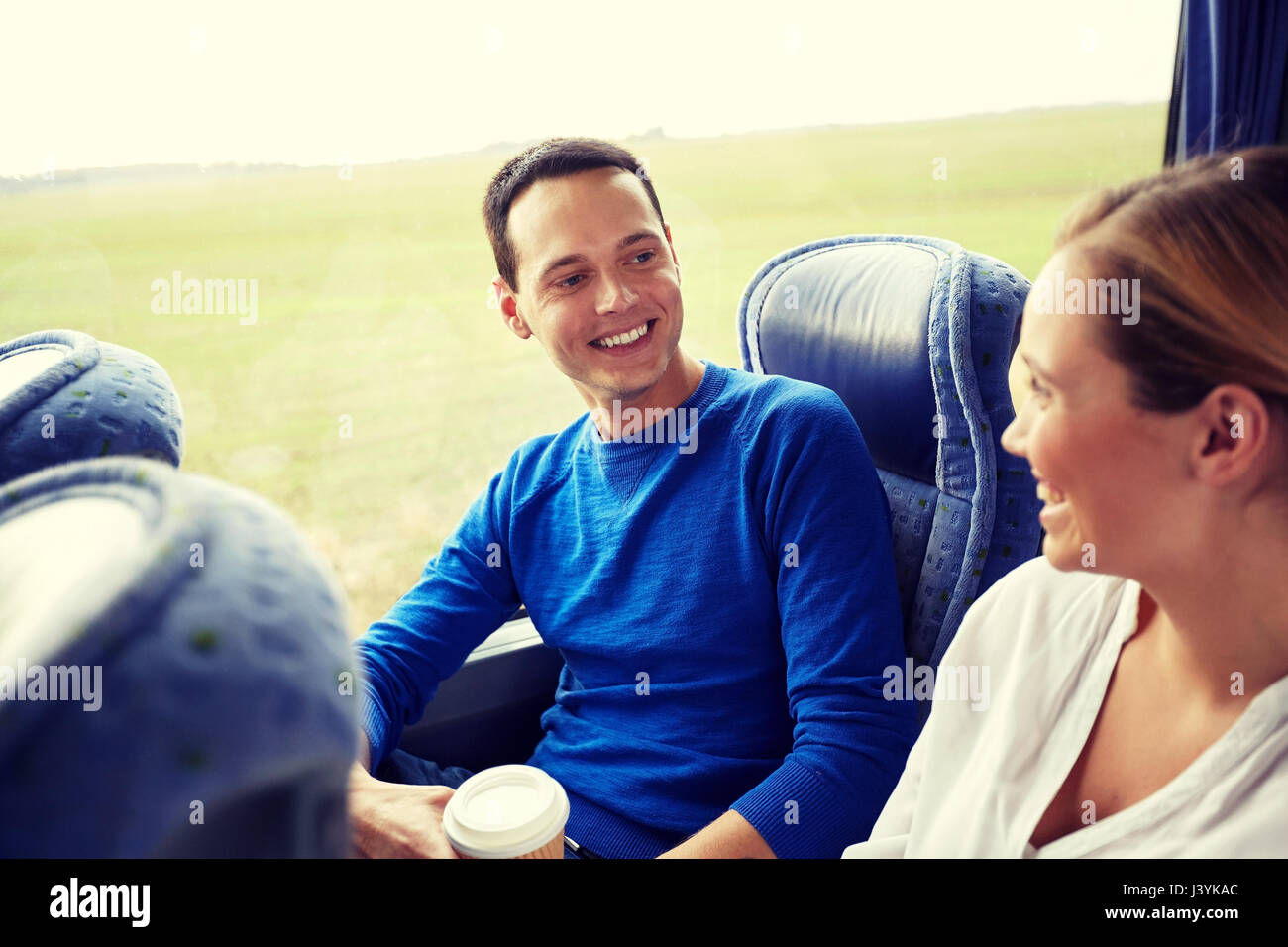 group of happy passengers in travel bus Stock Photo - Alamy