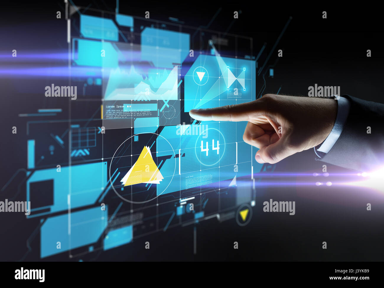 close up of hand pointing finger to virtual screen Stock Photo - Alamy