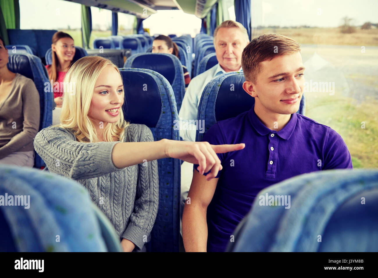 group of tourists in travel bus Stock Photo - Alamy