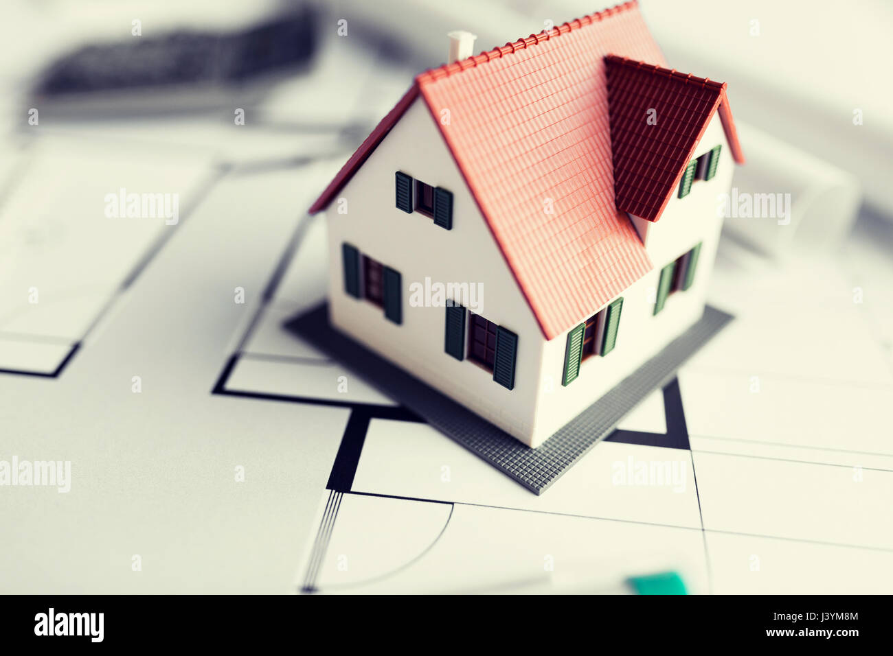 close up of living house model on blueprint Stock Photo - Alamy