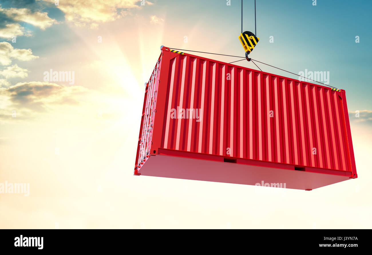 Crane hook and cargo container on sky background Stock Photo - Alamy