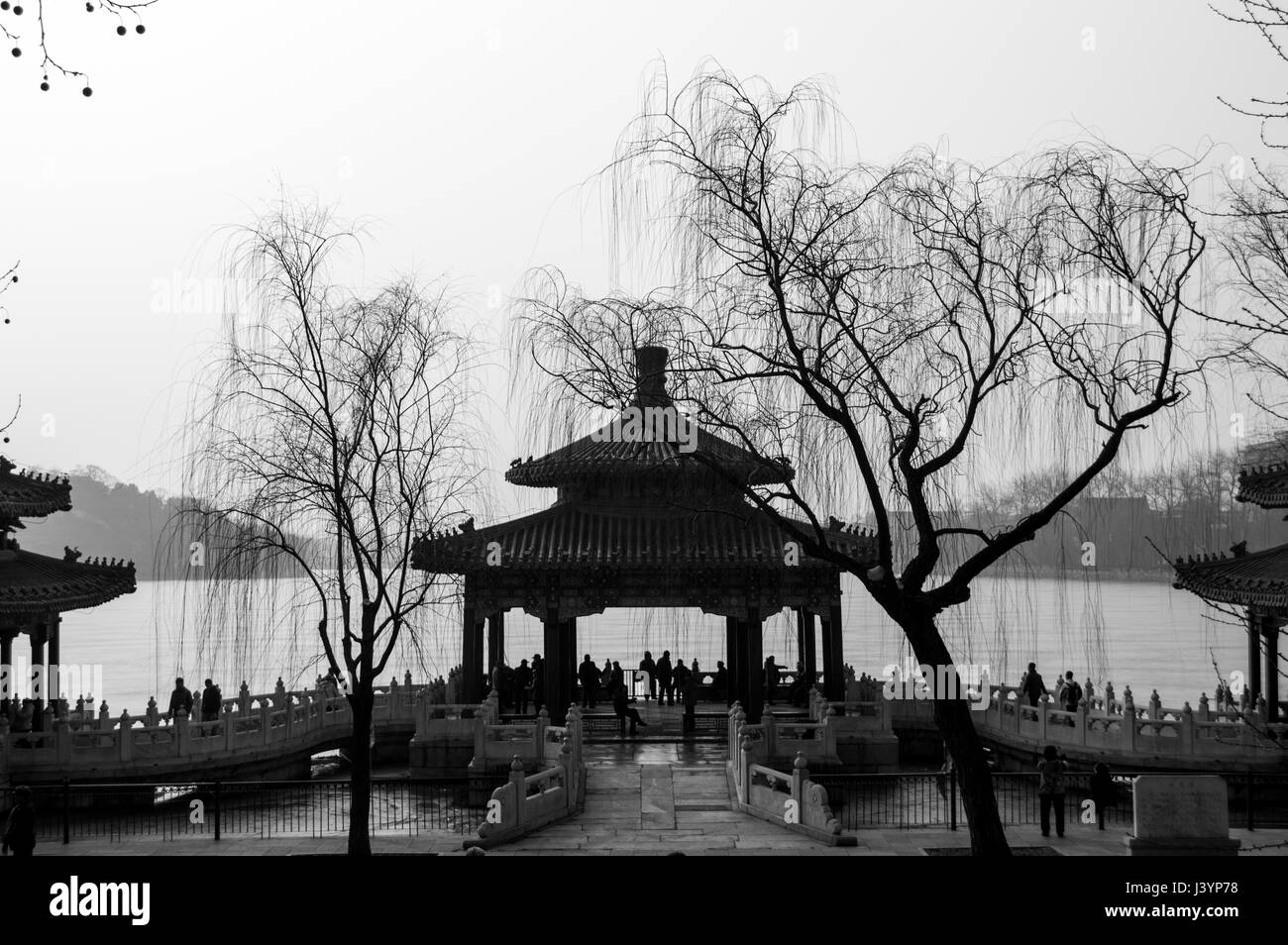 Pavilion, Temple with Trees and People in Beijing, China Stock Photo ...