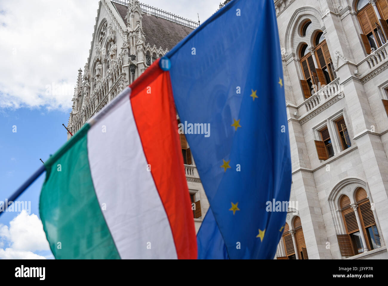 Budapest, Hungary. 08th May, 2017. Hungarian citizens attend a protest ...