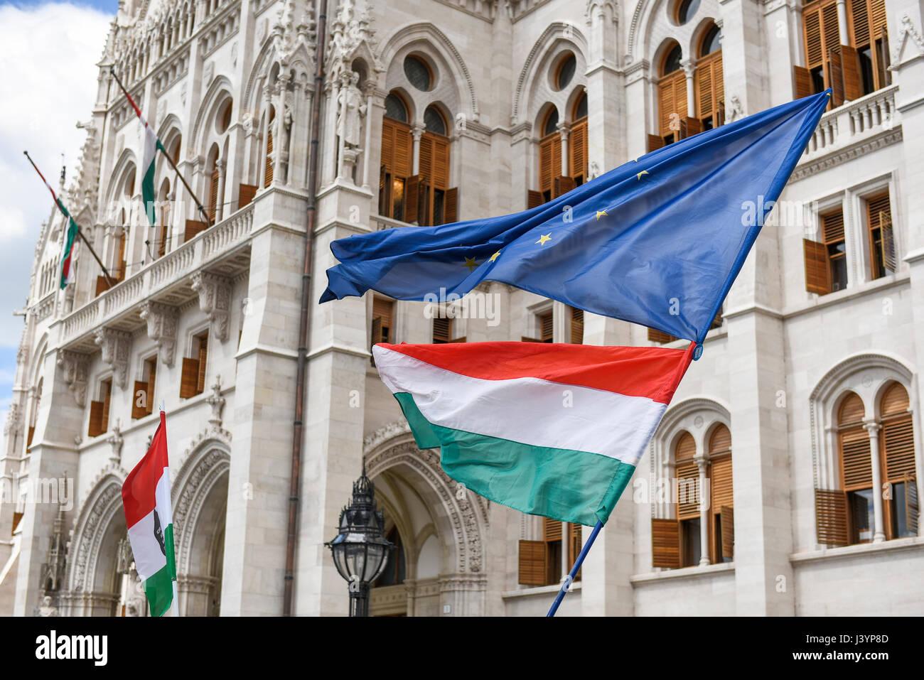 Budapest, Hungary. 08th May, 2017. Hungarian citizens attend a protest ...
