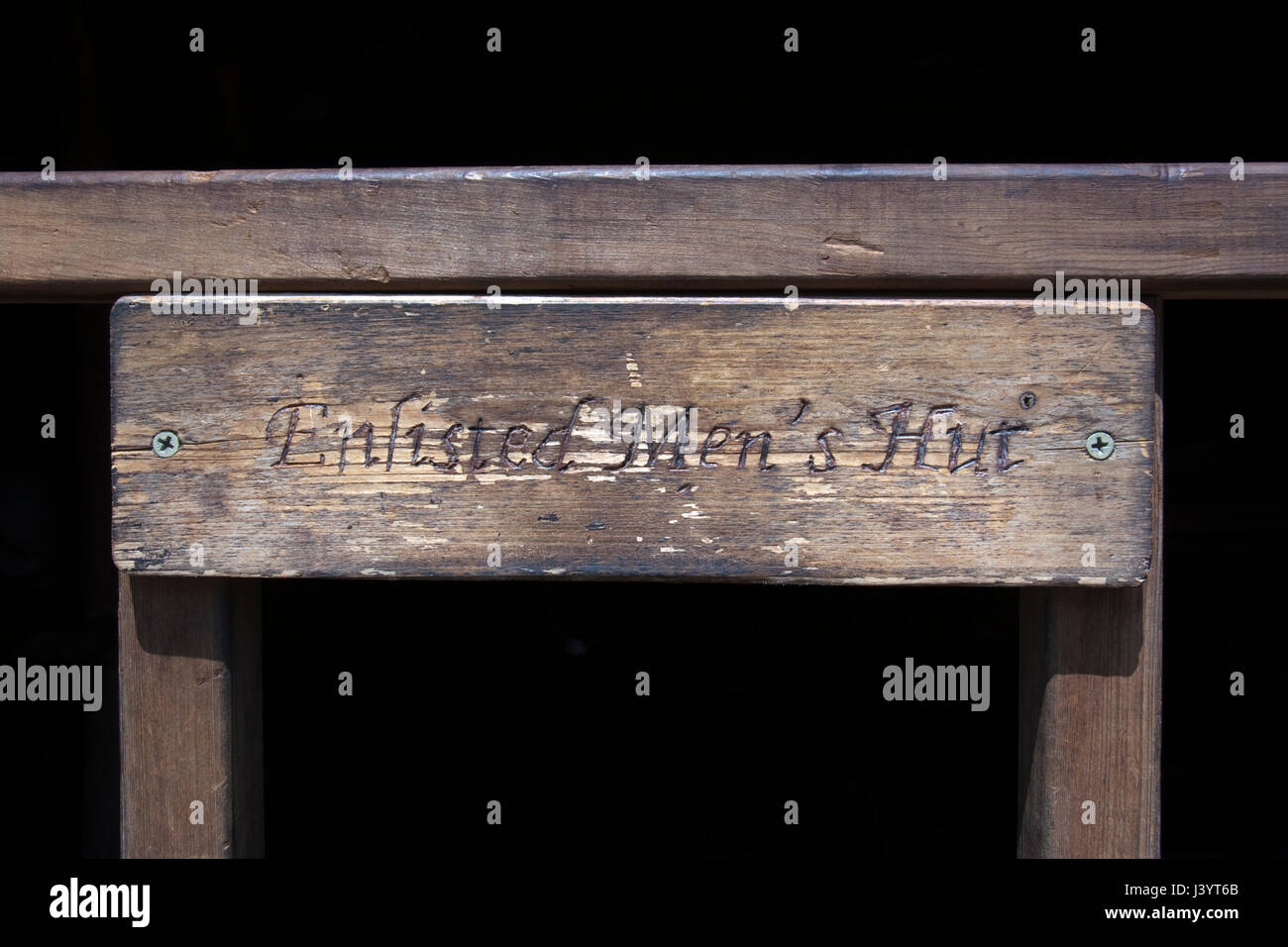 Sign at an enlisted men's cabin that Revolutionary War soldiers used ...