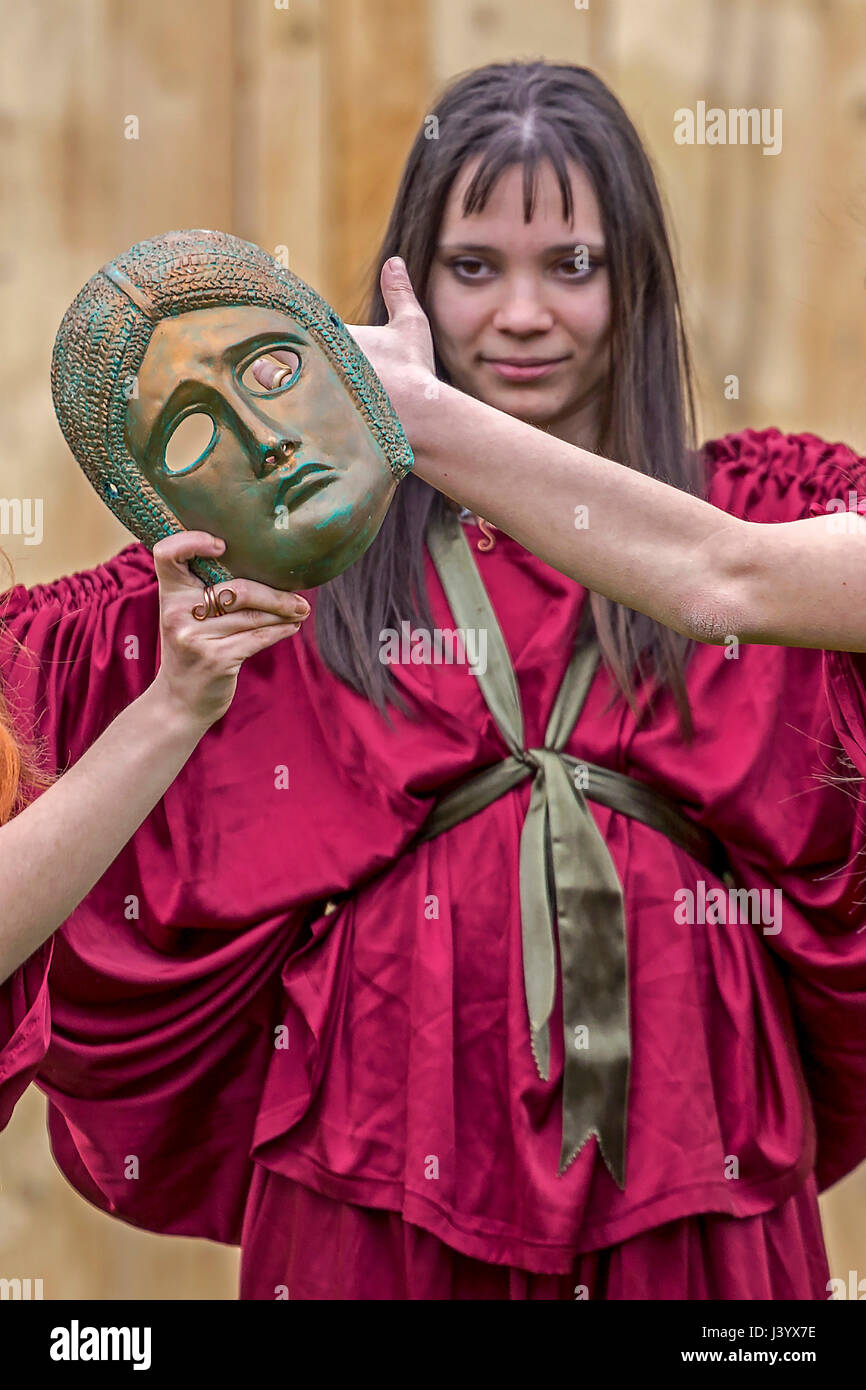 ALBA IULIA, ROMANIA - APRIL 29, 2017: Young Roman girl in one antical ...