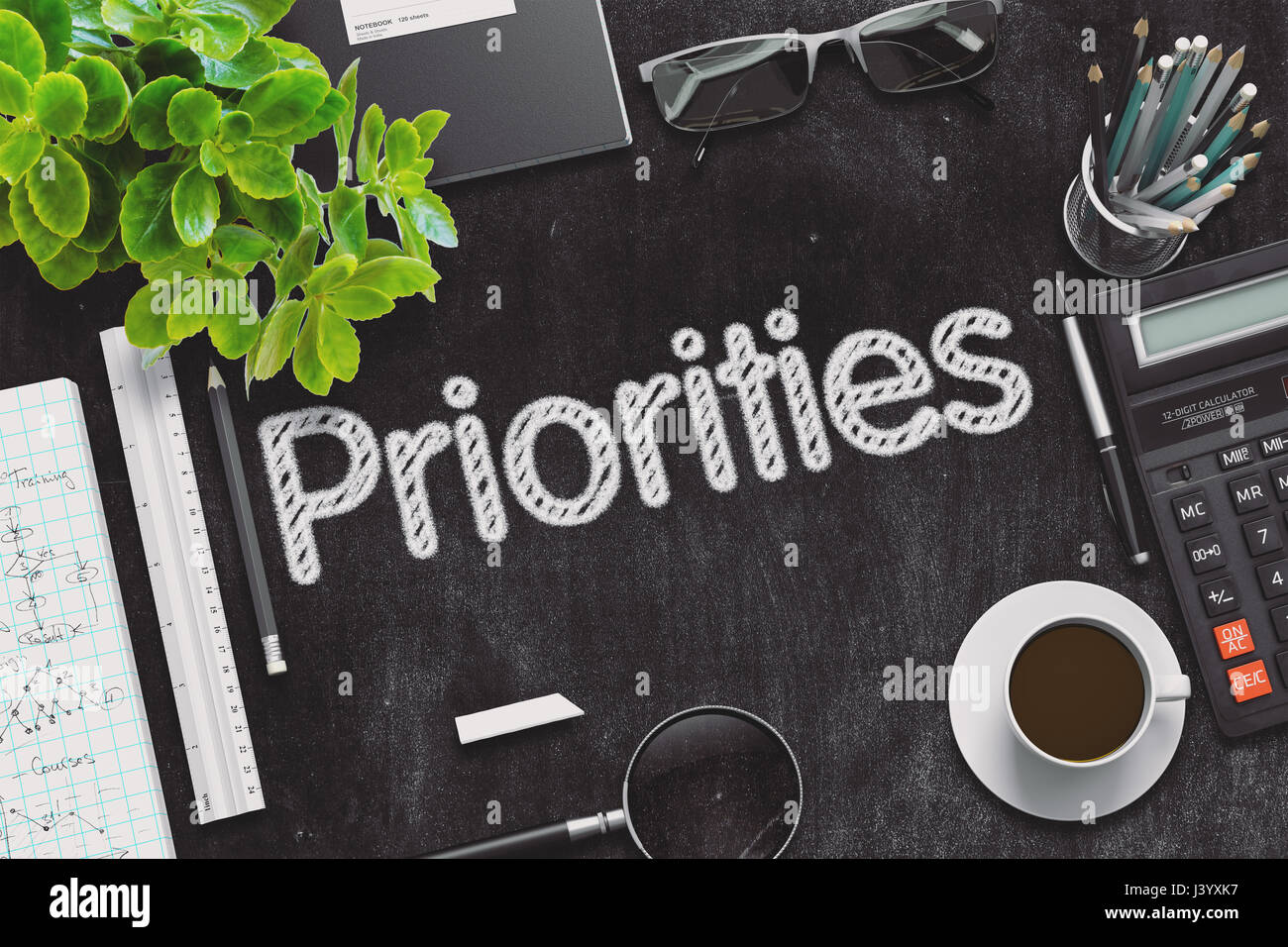 Black Chalkboard with Priorities. 3D Rendering Stock Photo - Alamy