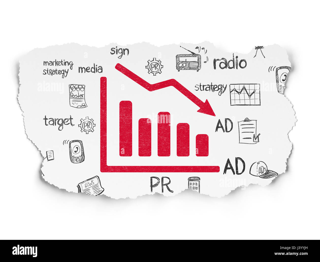 Advertising concept: Decline Graph on Torn Paper background Stock Photo ...