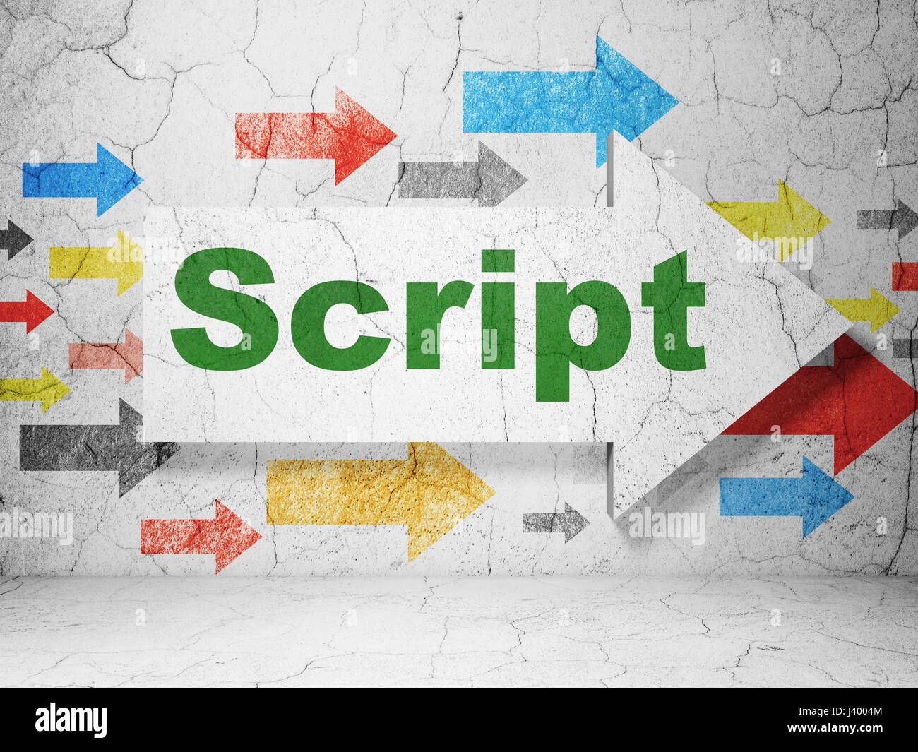 Software concept: arrow with Script on grunge wall background Stock ...