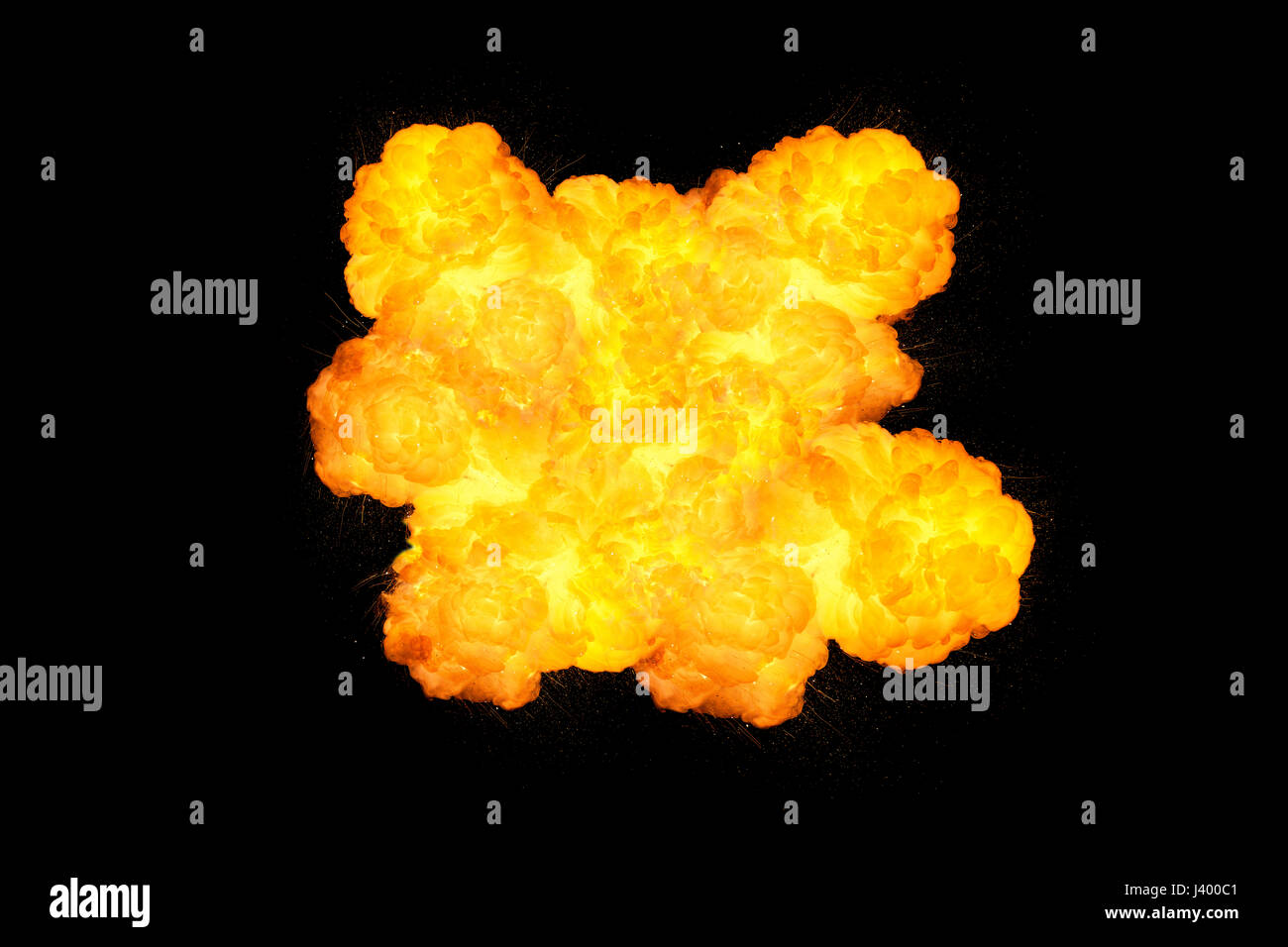 Extremely massive fire explosion, orange color with sparks isolated on ...