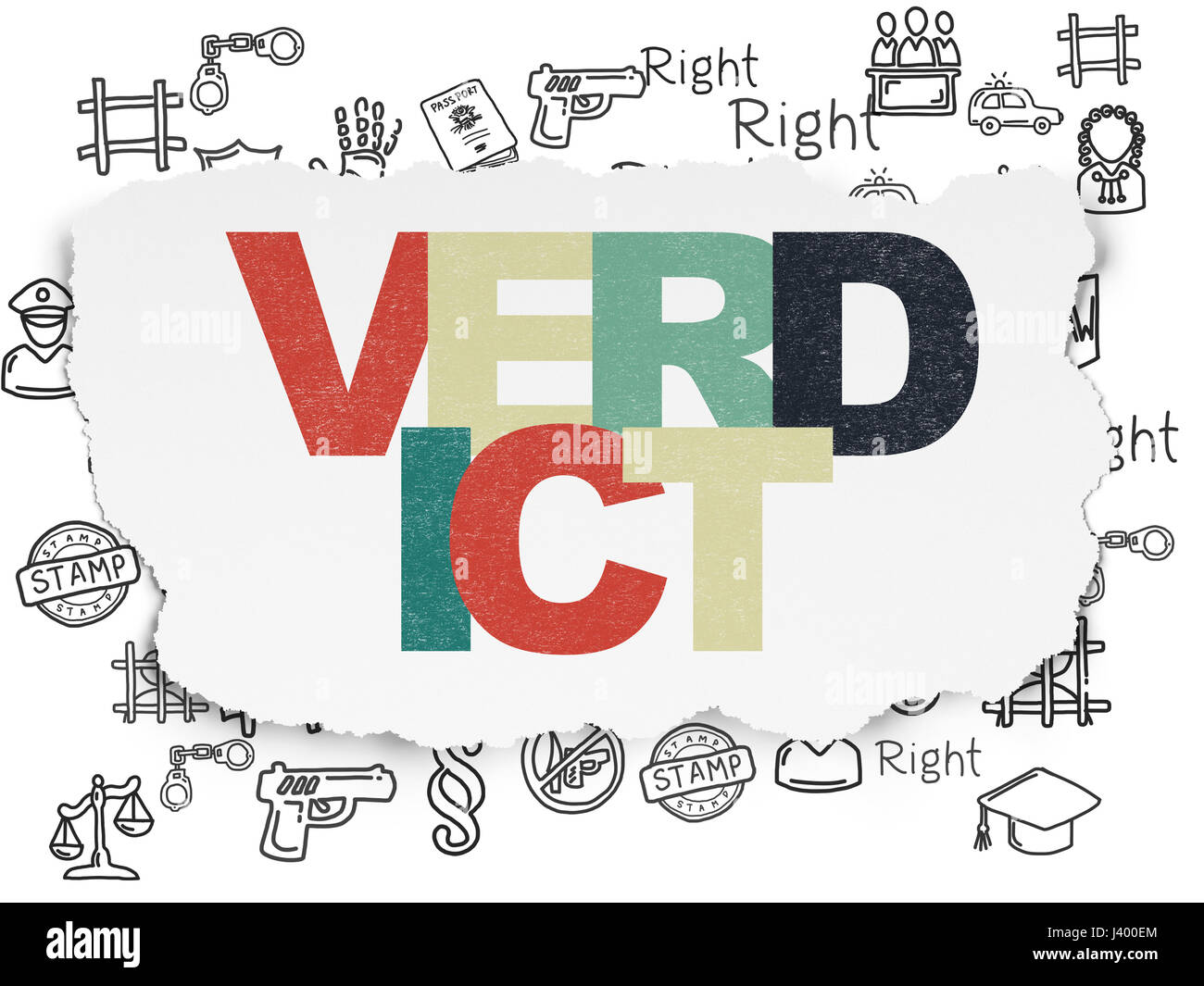 Law concept: Verdict on Torn Paper background Stock Photo - Alamy