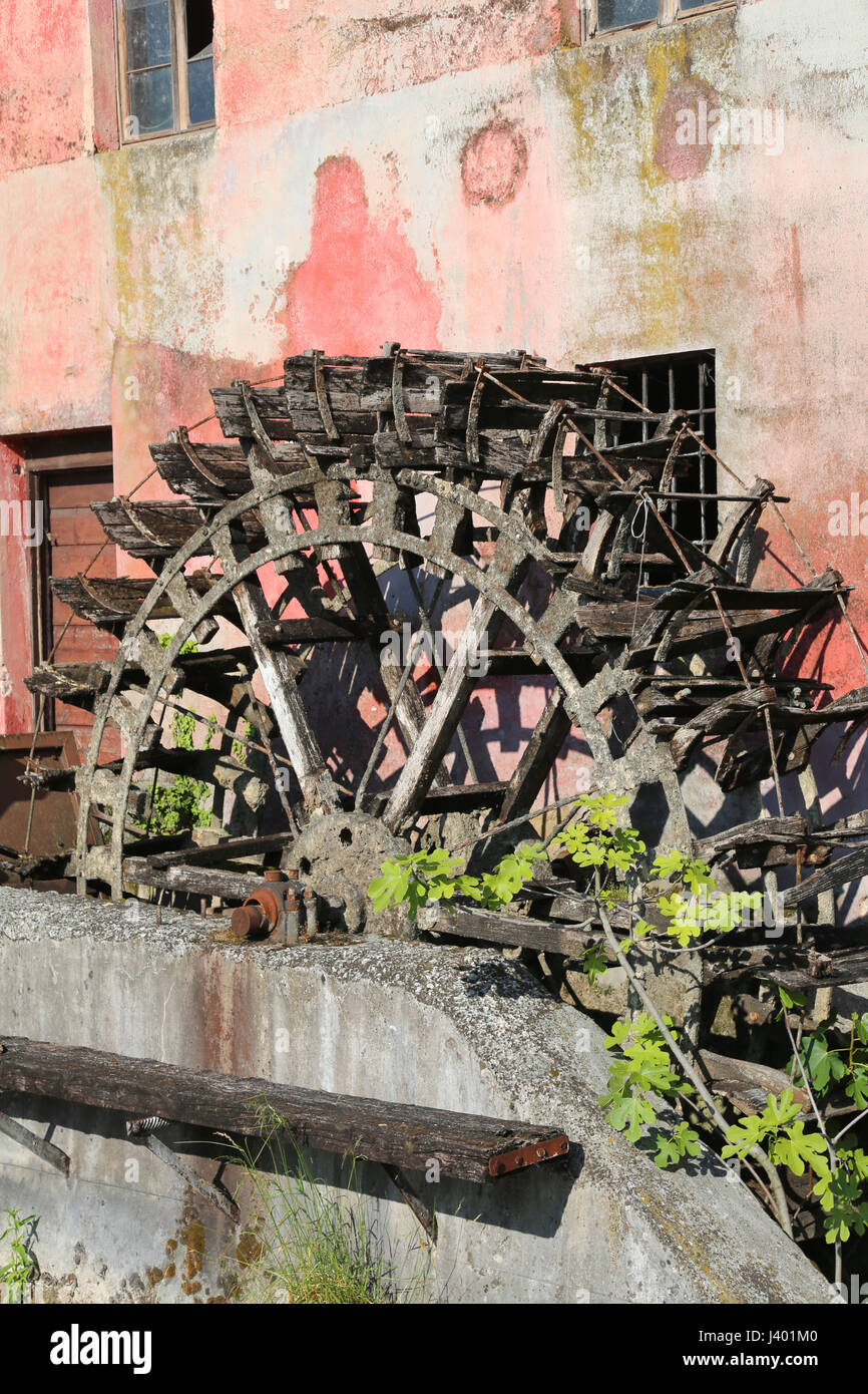 very old wheel of an ancient water mill in european country Stock Photo ...