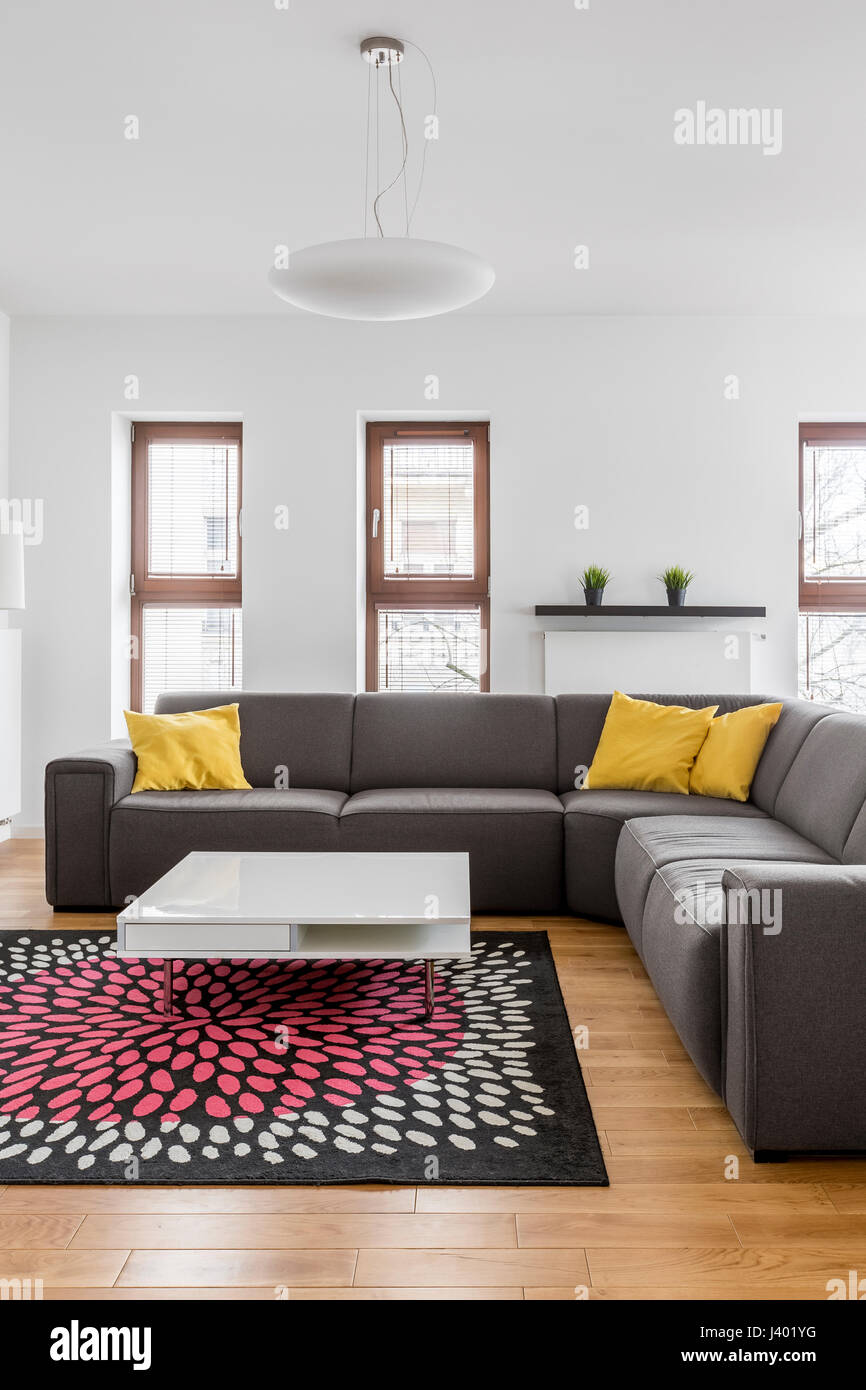 Comfortable corner couch in modern apartment living room Stock Photo ...