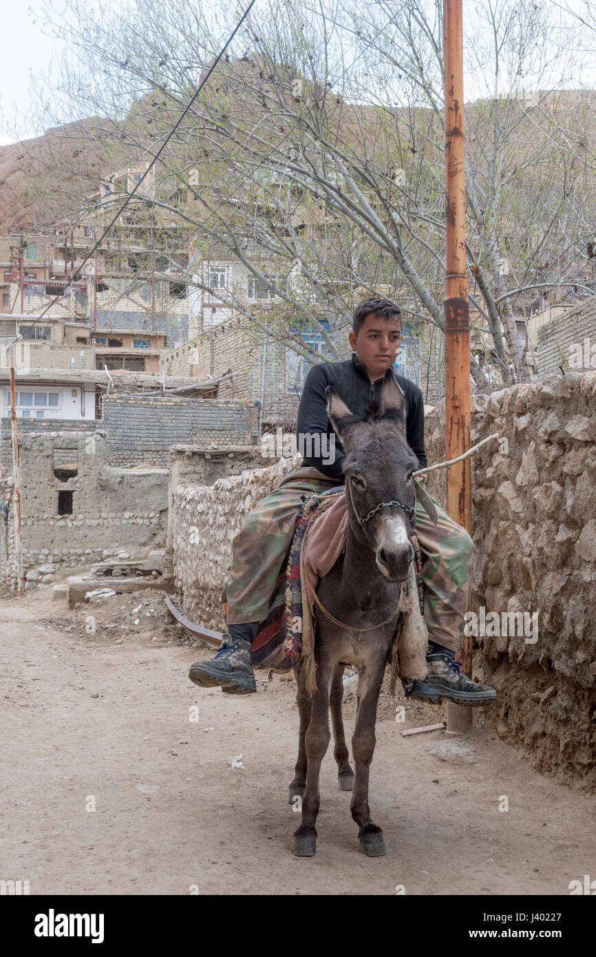 Boy Riding Mule, Rooieen (Ruin), A Traditional Rural Village, North ...