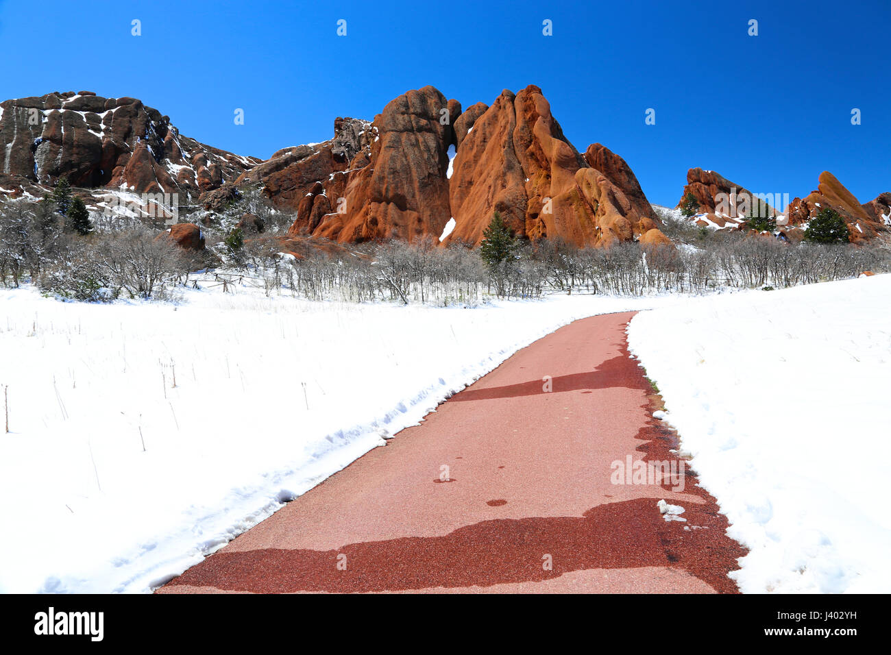 Pathway in Snow on Colorado Red Rocks Roxborough State Park Stock Photo ...