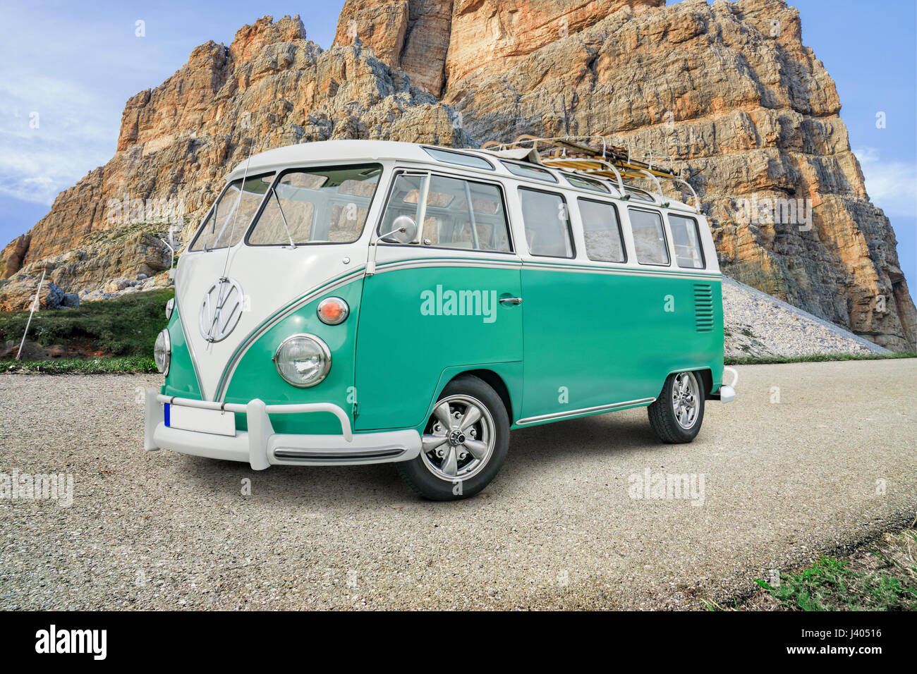 CORTINA DAMPEZZO, ITALY–SEPTEMBER 23,2016: Historic volkswagen van with ...