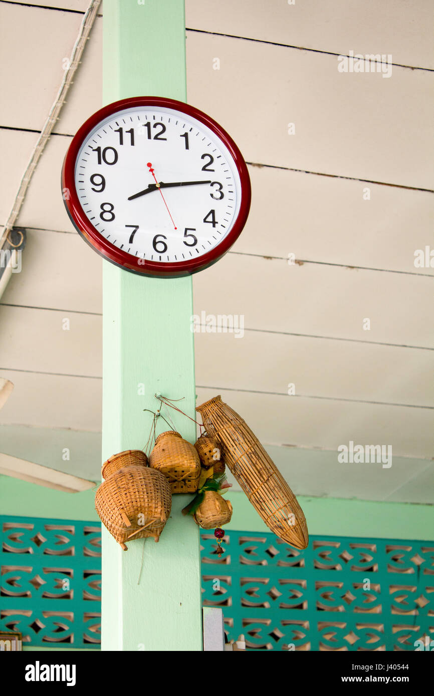 Popular household clocks hang on the pillars Stock Photo - Alamy