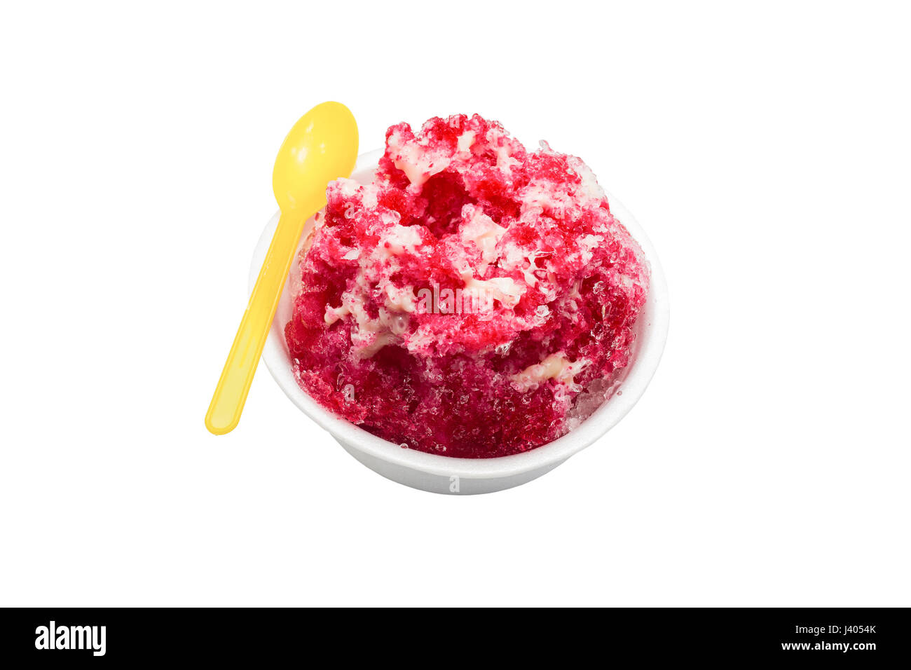Dessert made of ice crushed with syrup and filled with red and ...