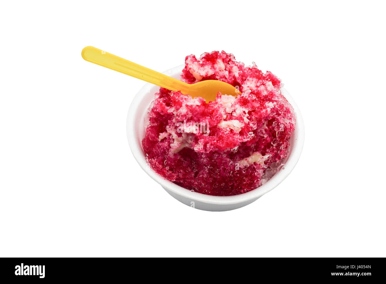 Dessert made of ice crushed with syrup and filled with red and ...