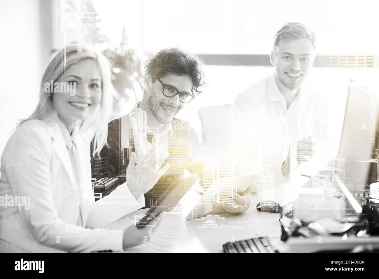 Group happy business people waving hi-res stock photography and images ...
