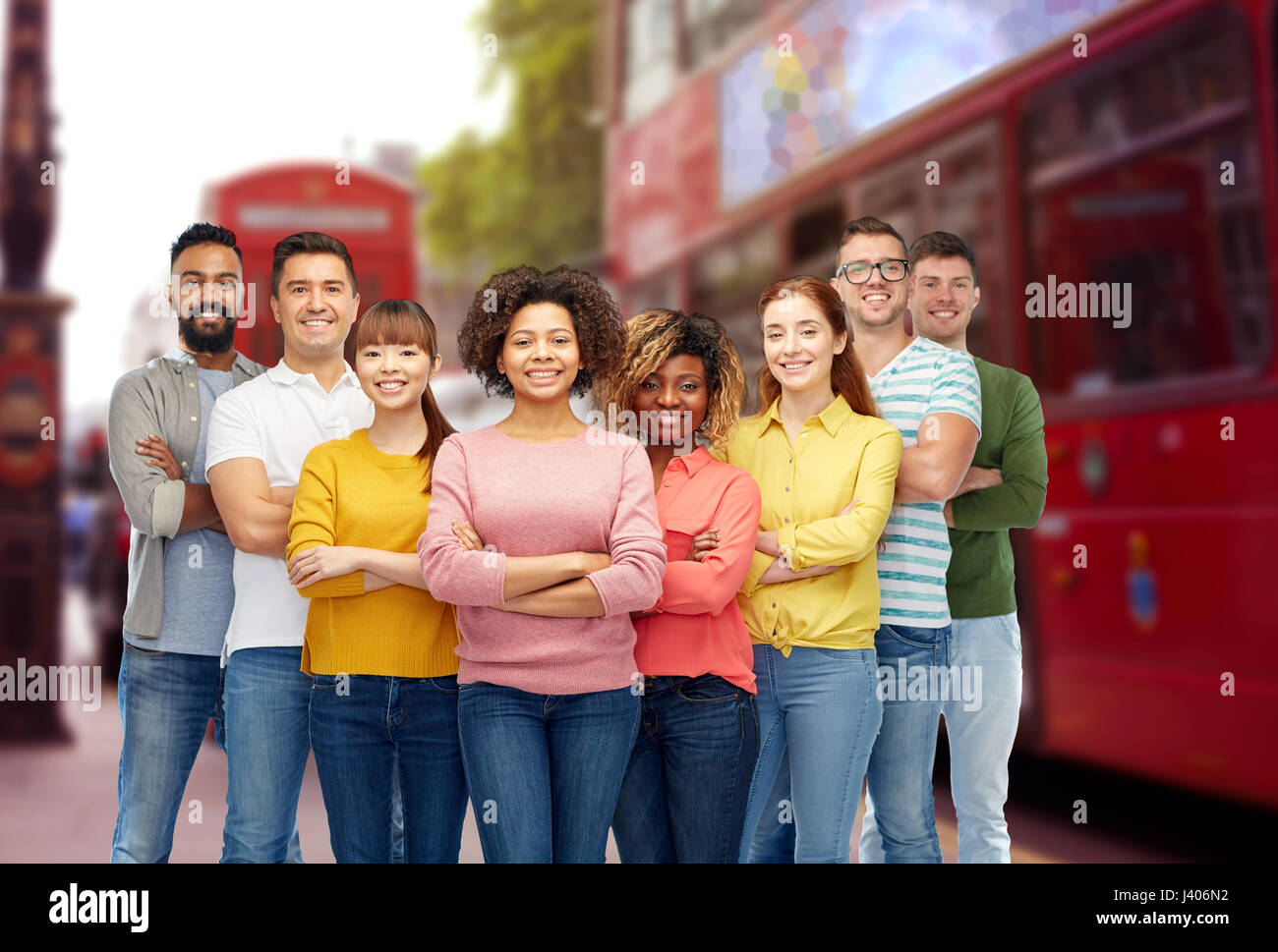 international group of people over london city Stock Photo - Alamy