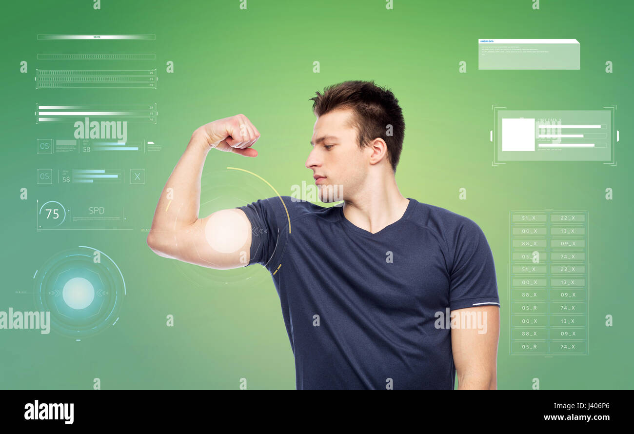 sportive man showing bicep power Stock Photo - Alamy