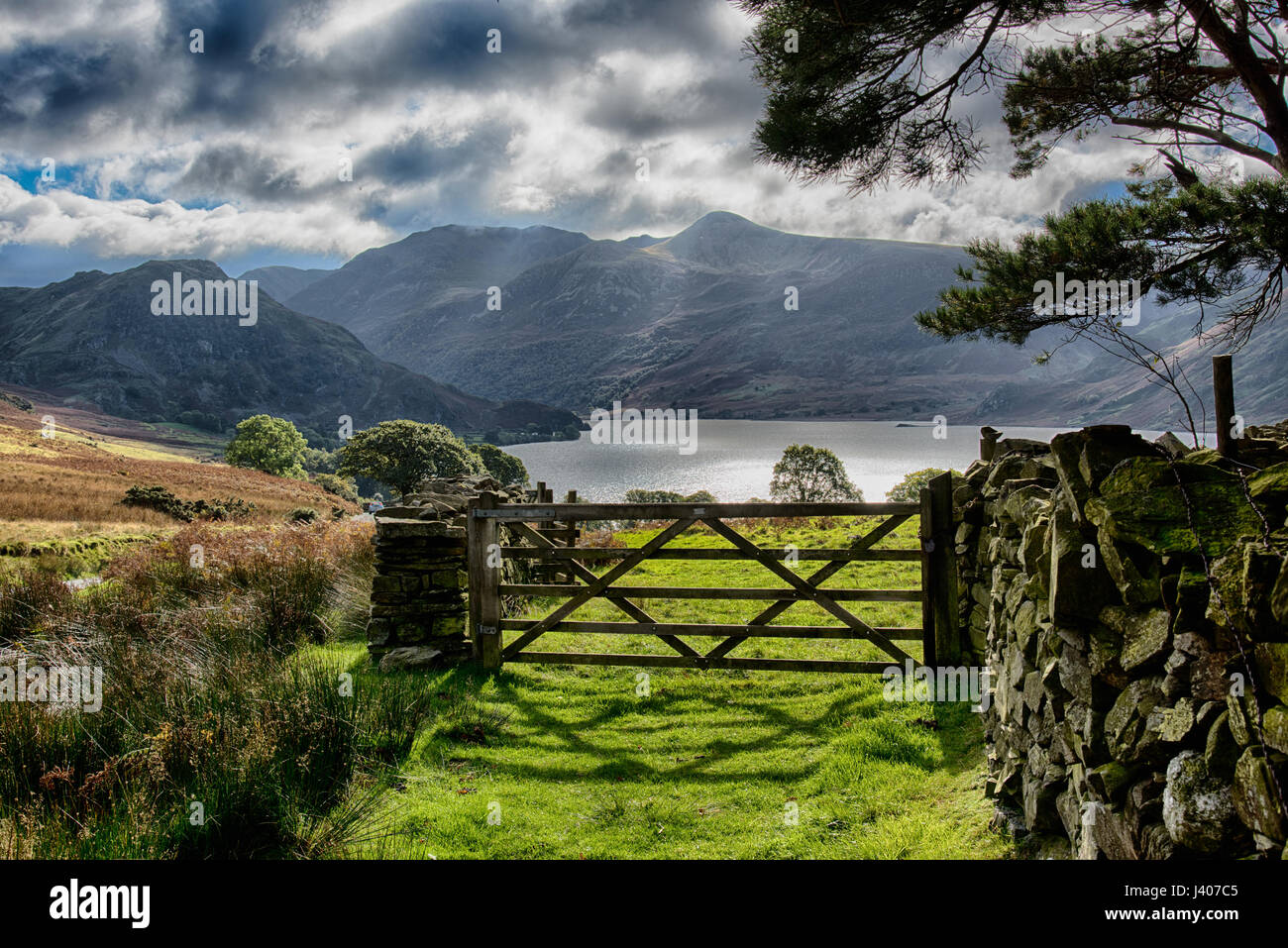 View of Crummock Water with Melbreak Mountain Fell from High Rannerdale ...
