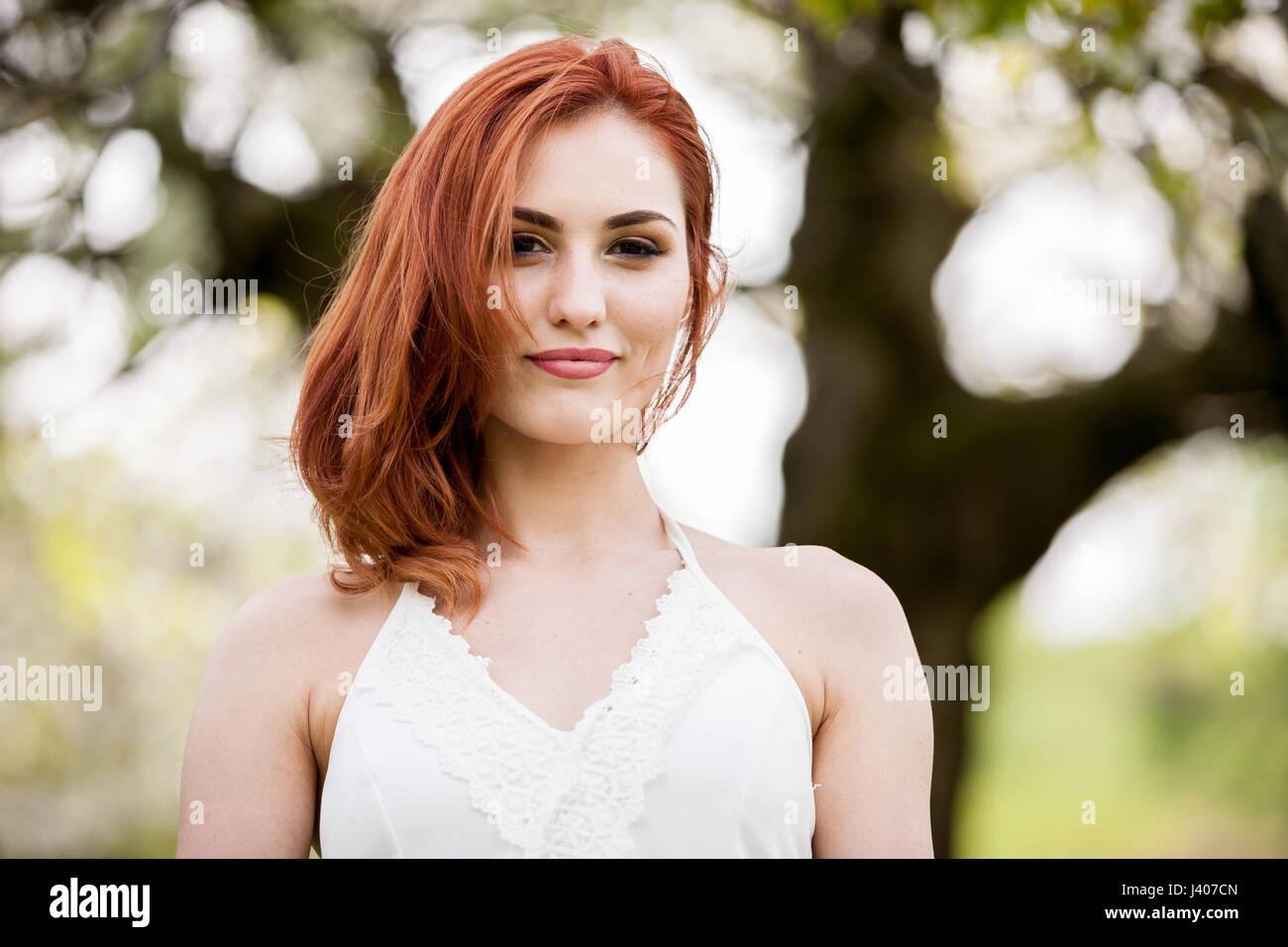Gorgeous Redhead Woman In Outdoor Photo In Sunny Summer Day Beautiful
