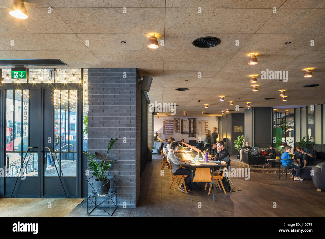 Lobby with communal sitting and meeting area. Ace Hotel Shoreditch ...