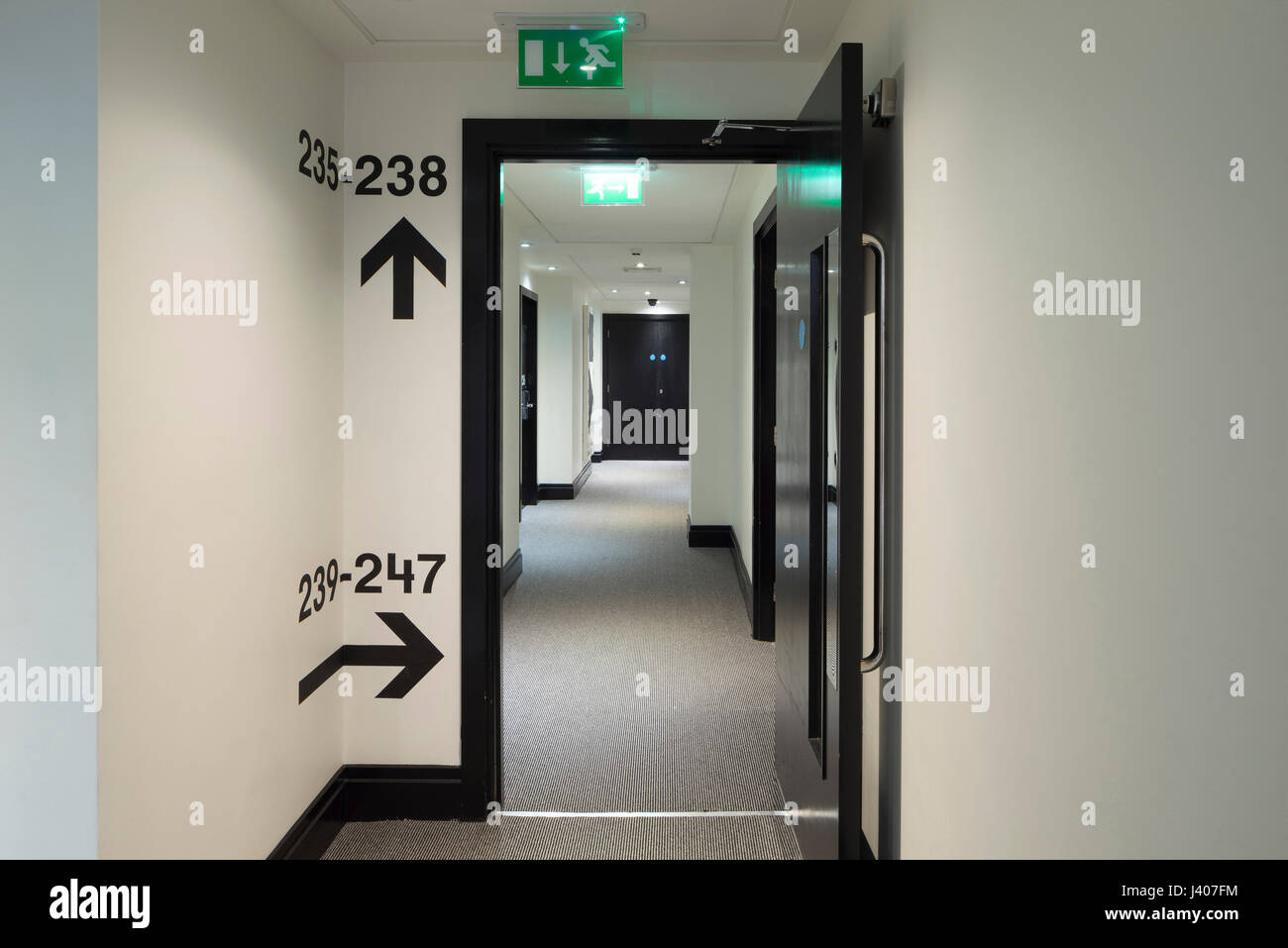 Corridor signage. Ace Hotel Shoreditch, London, United Kingdom ...