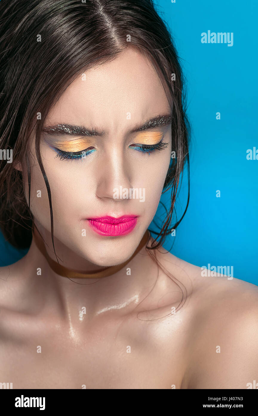 Beauty Girl Portrait with Vivid Makeup. Fashion Woman portrait close up ...